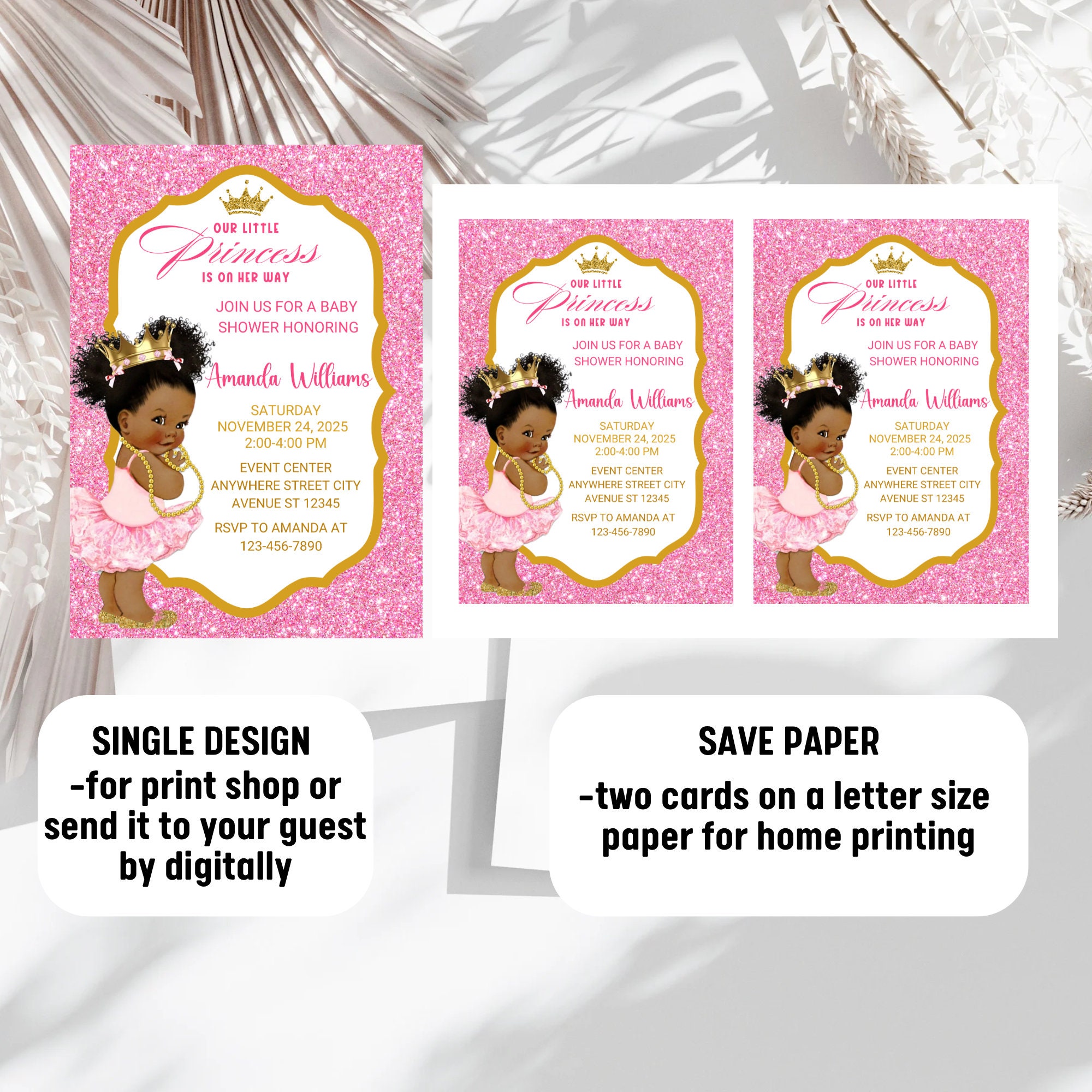 Afro Princess Baby Shower Invitation, African American Afro Princess ...