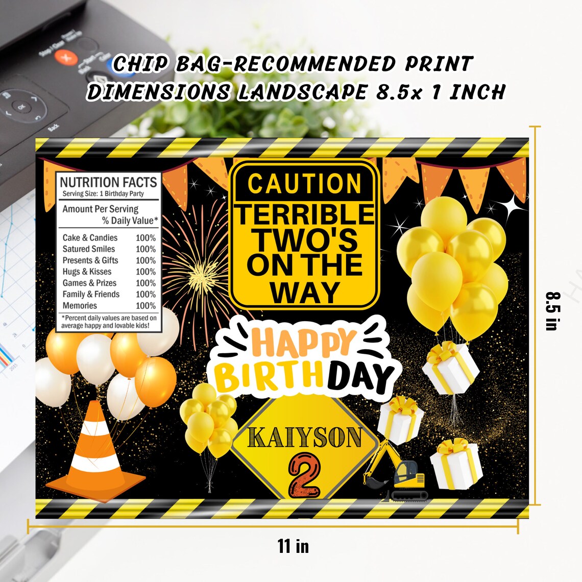 Terrible Two’s Chip Bag, Construction Terrible Two Party Favor ...