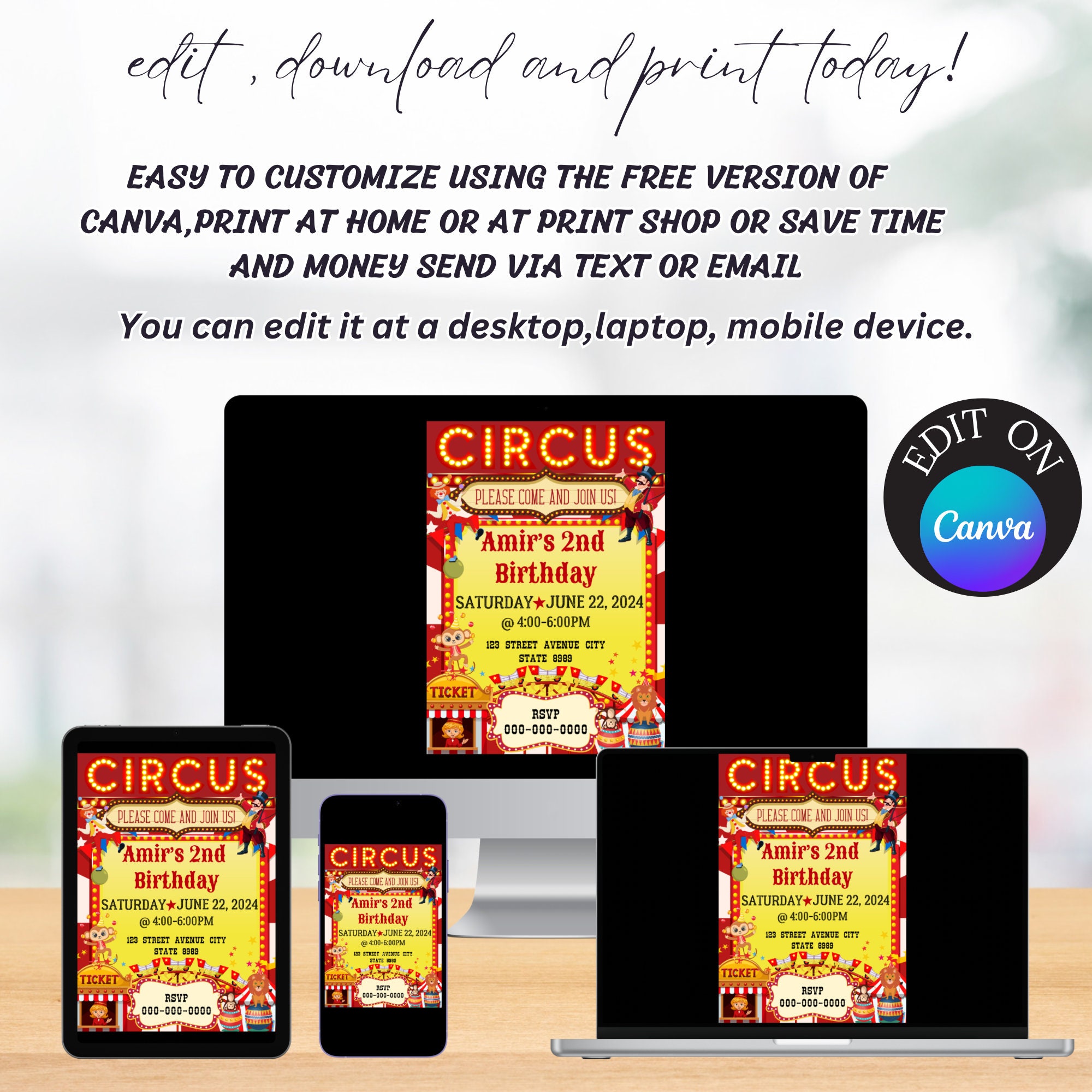 Circus Invitation, Circus Invitation Template, Circus Birthday ...