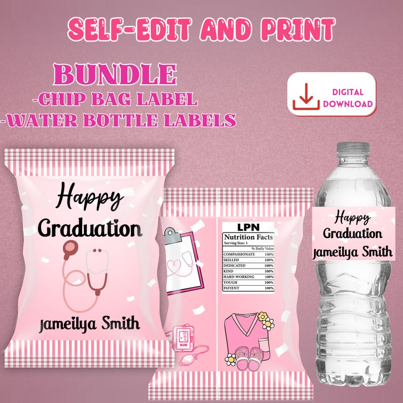 Editable LPN Graduation Chip Bag Bundle, Nursing Graduation Chip Bag ...