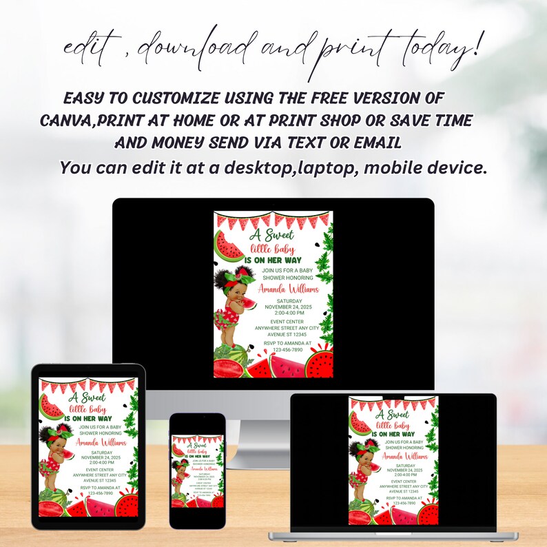 Afro Watermelon Baby Shower Invitation, African American Watermelon ...