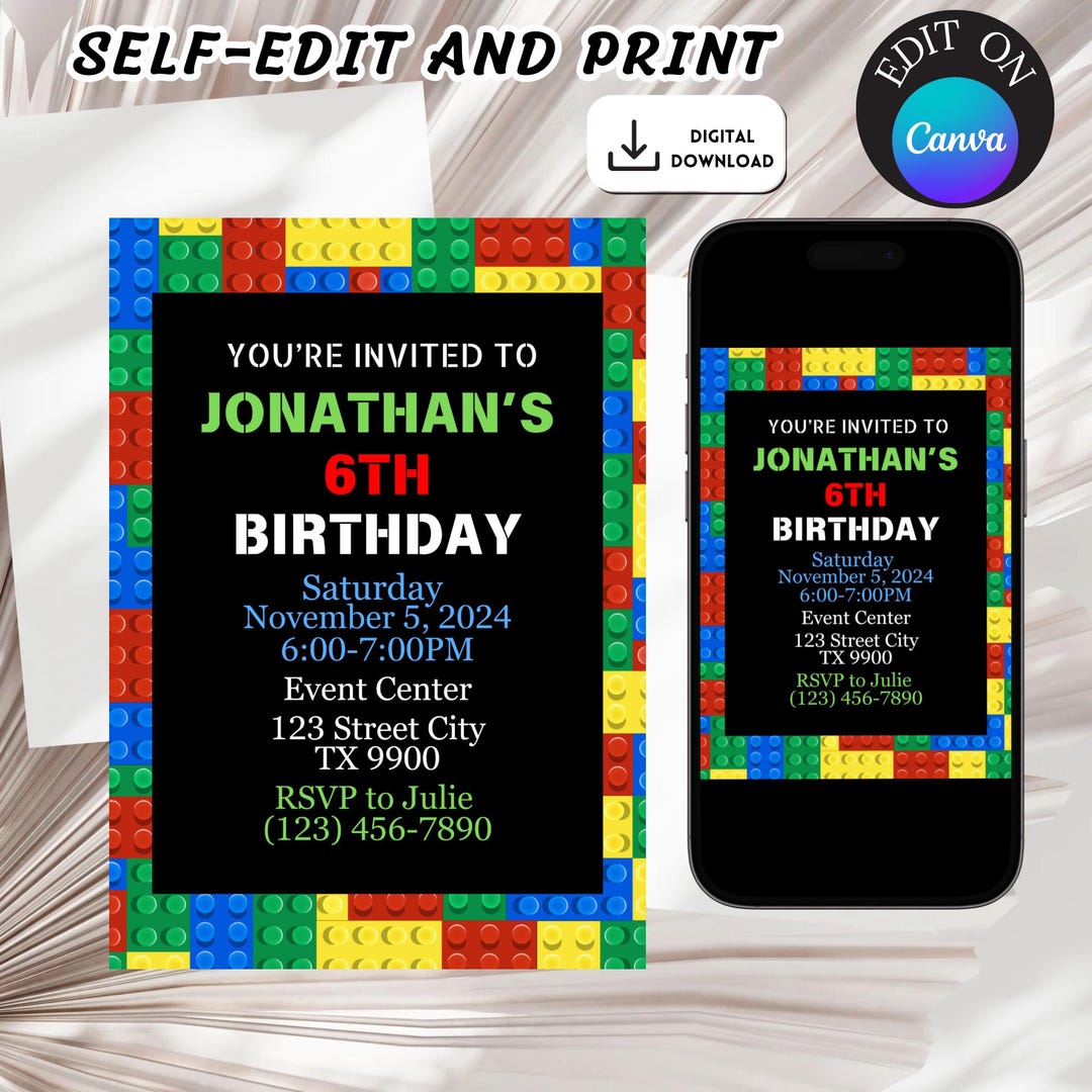 Editable Building Blocks Birthday Invitation, Blocks Birthday ...