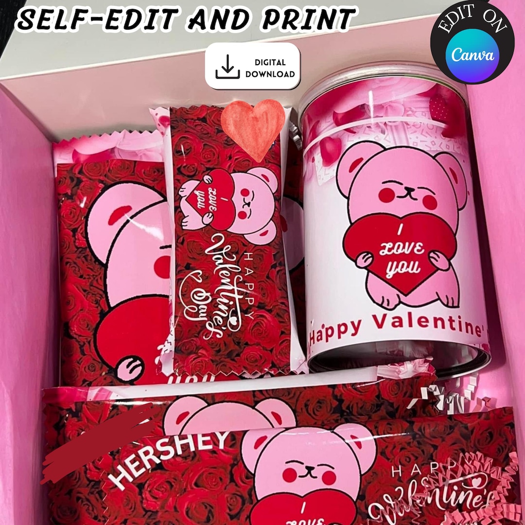 Editable Valentines Day Template Gift Box, Digital Valentines Gift Set ...