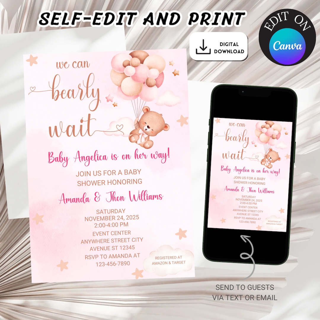 Editable We Can Bearly Wait Baby Shower Invitation, We Can Bearly Wait ...