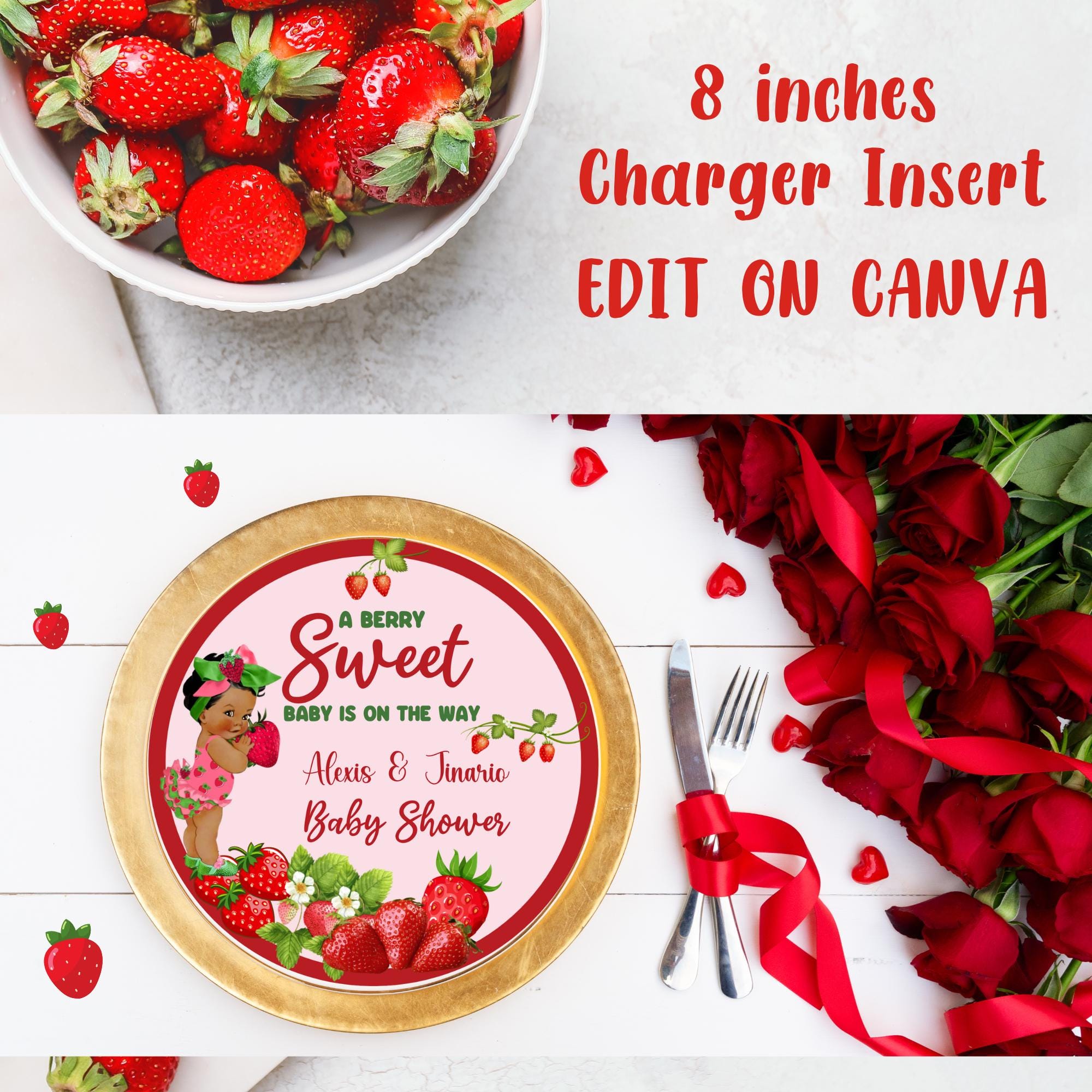Afro Strawberry Charger Insert, Afro Strawberry Baby Shower Charger ...