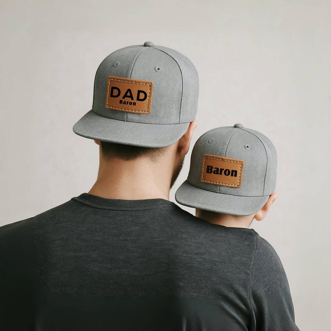 Daddy Son Hats, Boy Dad Hat, Personalized Handwriting Leather Patch Hat ...