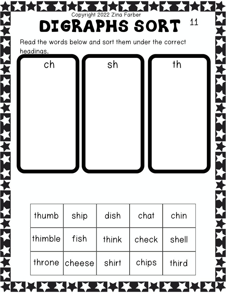 Digraphs - Sh- Ch- Th- Wh- Ph- Phonics Worksheets Grade 1 Grade 2 - Etsy