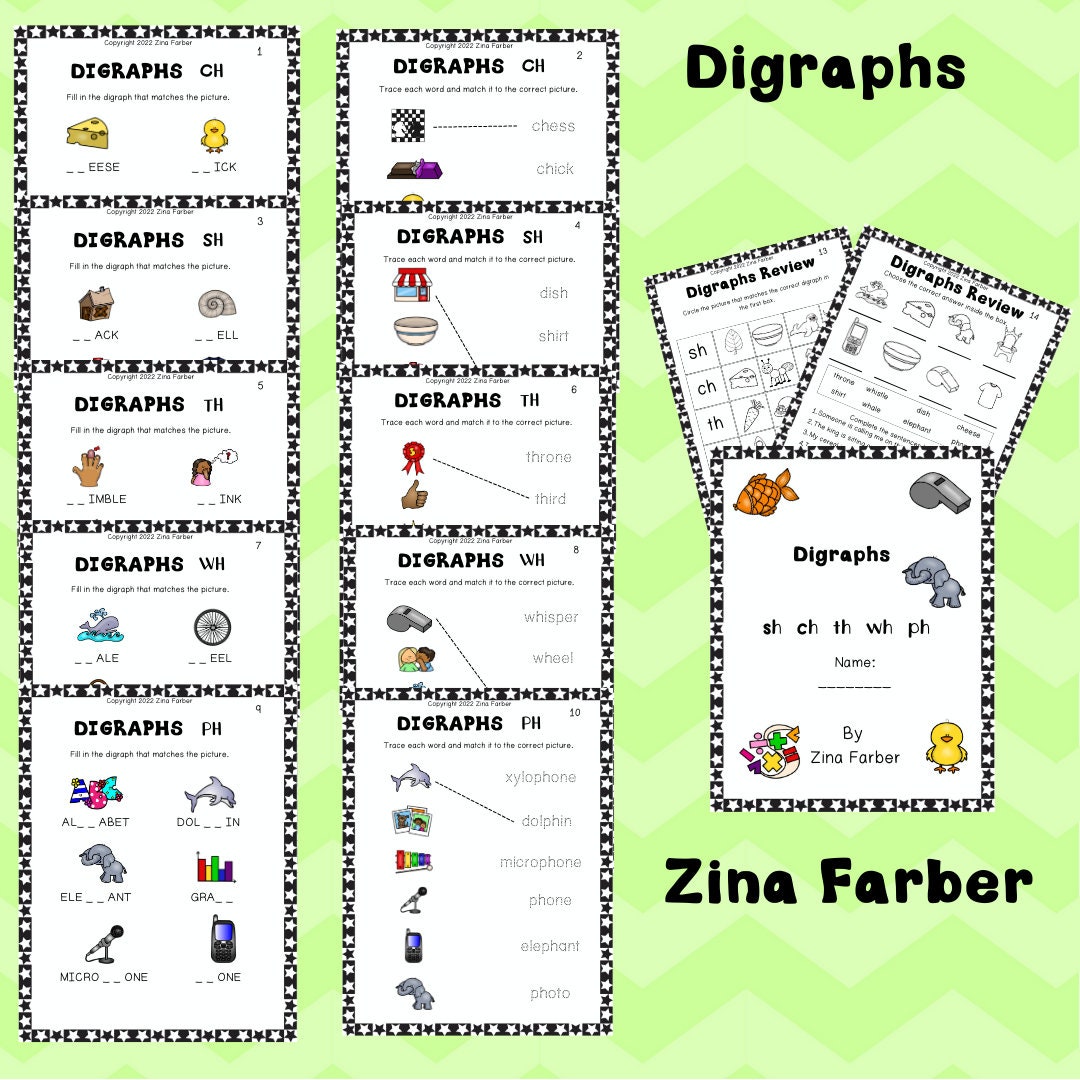 Digraphs - Sh- Ch- Th- Wh- Ph- Phonics Worksheets Grade 1 Grade 2 - Etsy