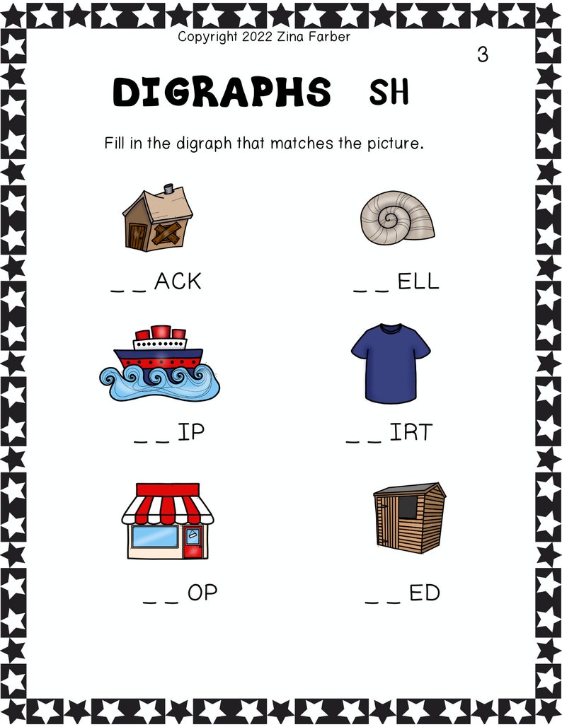Digraphs - Sh- Ch- Th- Wh- Ph- Phonics Worksheets Grade 1 Grade 2 - Etsy
