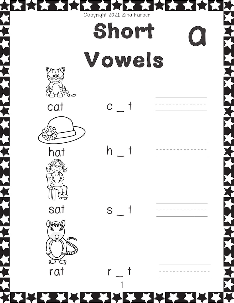 Short Vowels Phonics Worksheets CVC Worksheets - Etsy