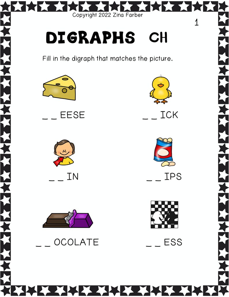 Digraphs - Sh- Ch- Th- Wh- Ph- Phonics Worksheets Grade 1 Grade 2 - Etsy