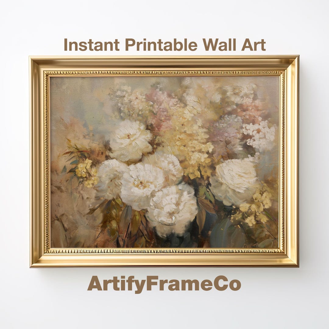Cream Floral Bouquet Print, Soft Neutral Flower Wall Art, French ...