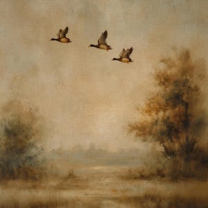 Flying Ducks Print, Vintage Marsh Landscape Wall Art, Neutral Nature ...
