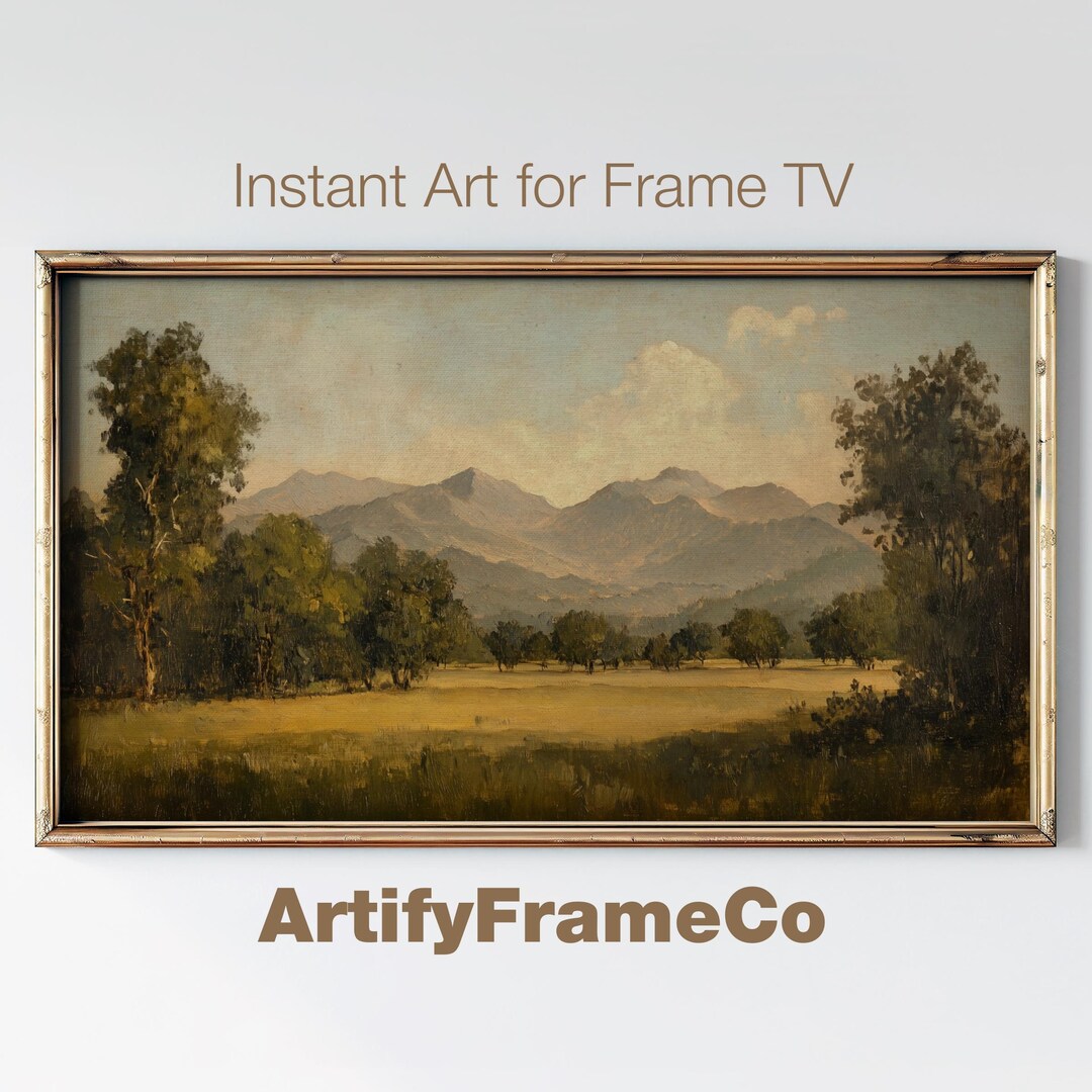 Mountain Valley Frame TV Art, Warm Meadow Landscape With Trees, Digital ...