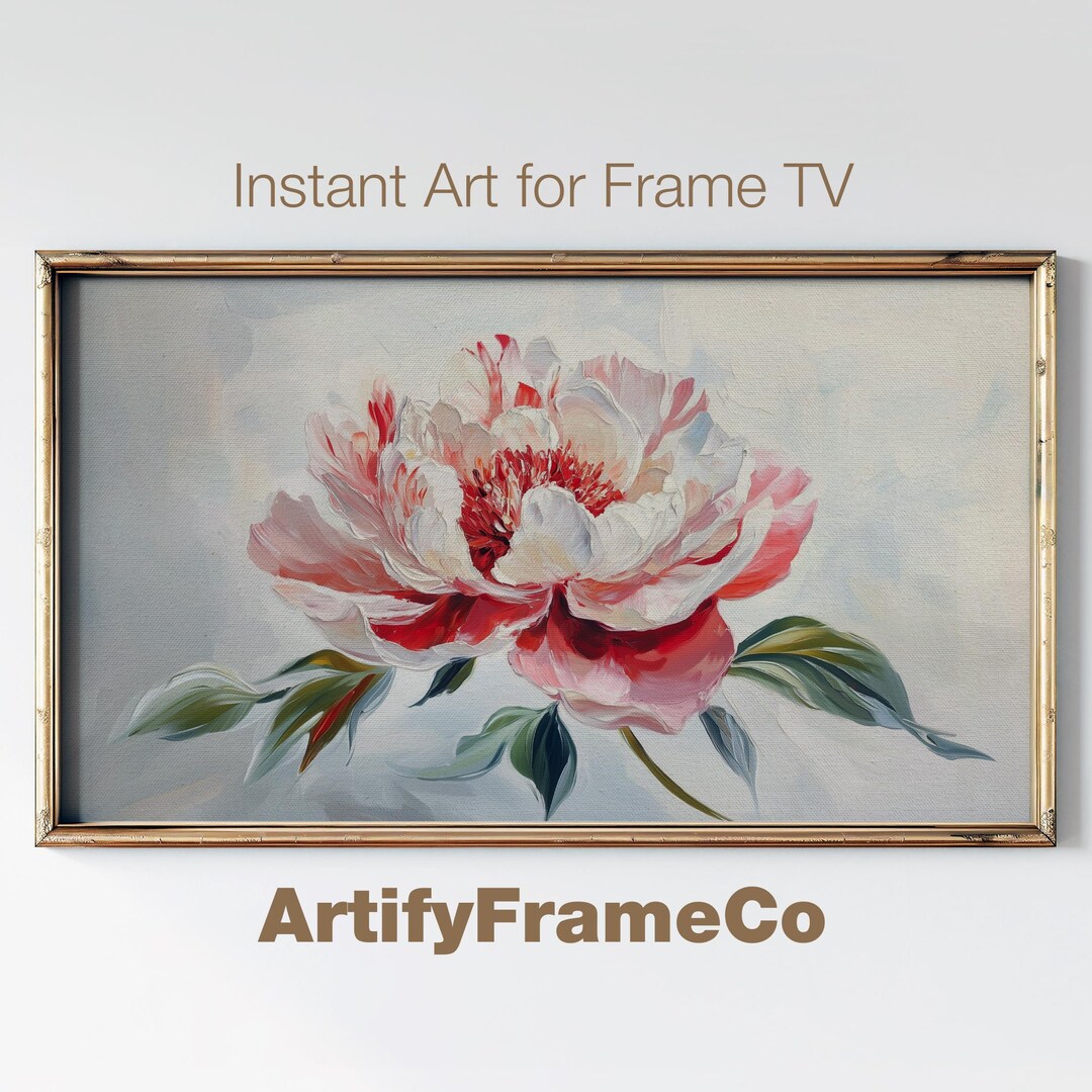 Peony Flower Painting Frame TV Art, Elegant Summer Floral Botanical ...
