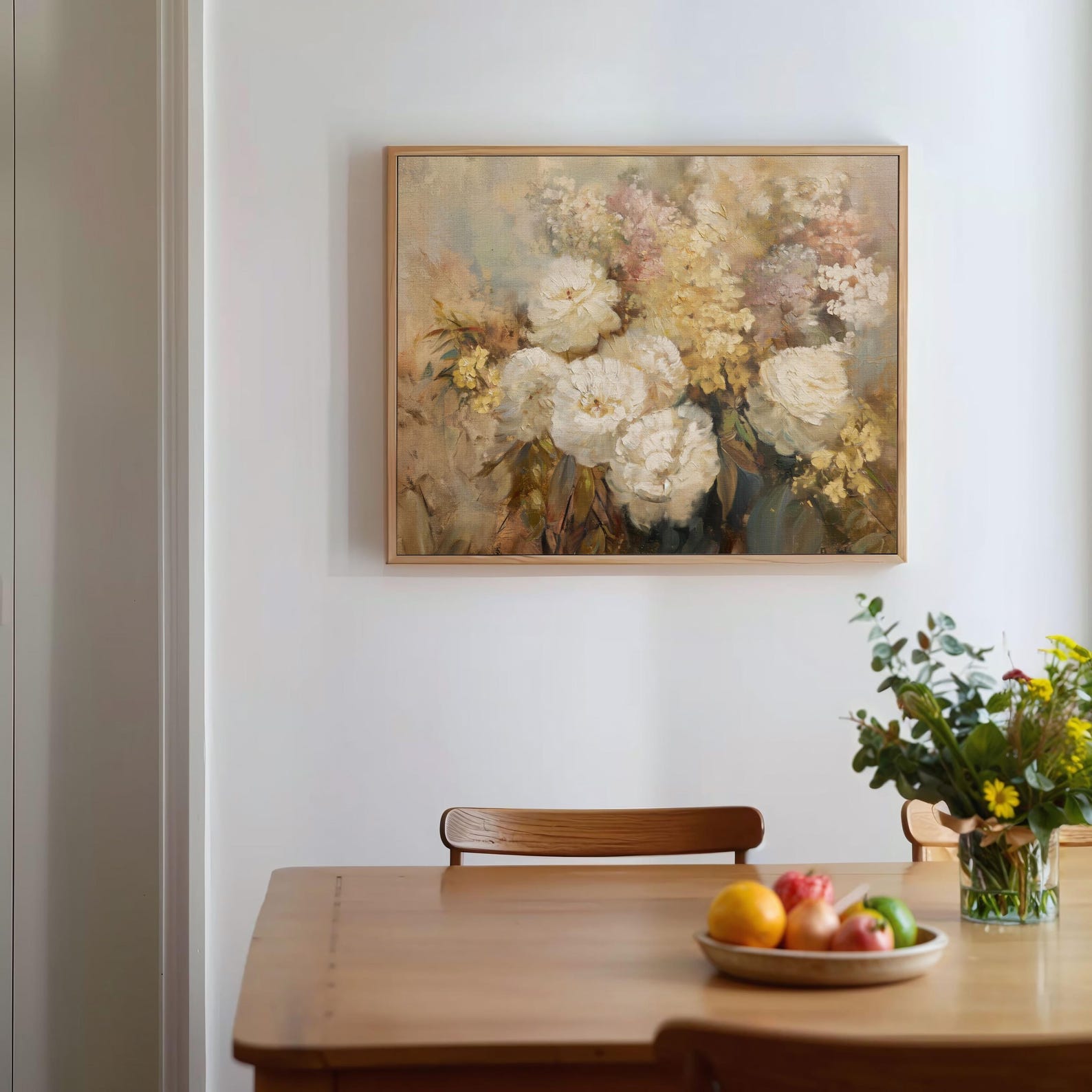 Cream Floral Bouquet Print, Soft Neutral Flower Wall Art, French ...