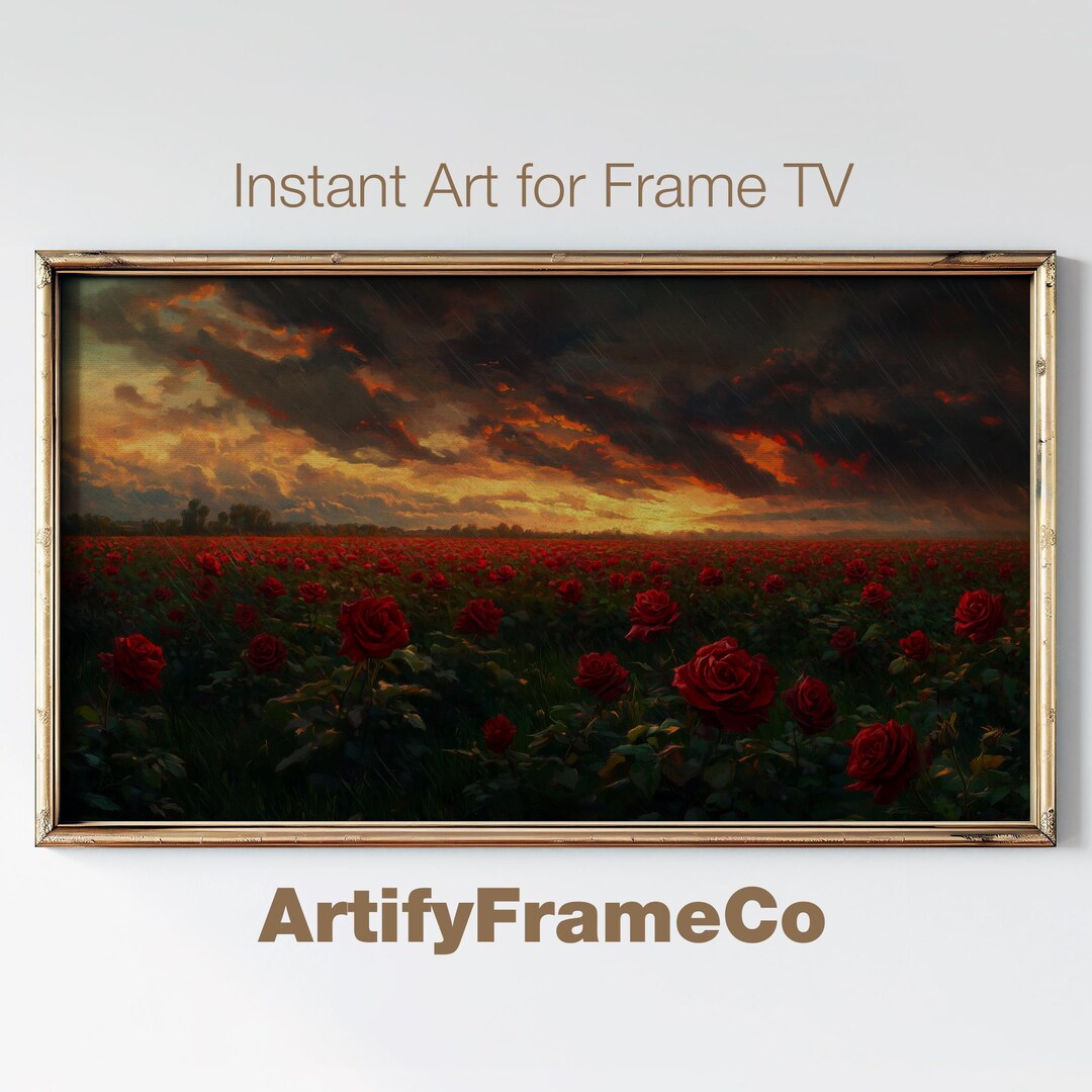 Red Roses Frame TV Art, Rustic Flower Landscape Frame TV Art, Dark ...