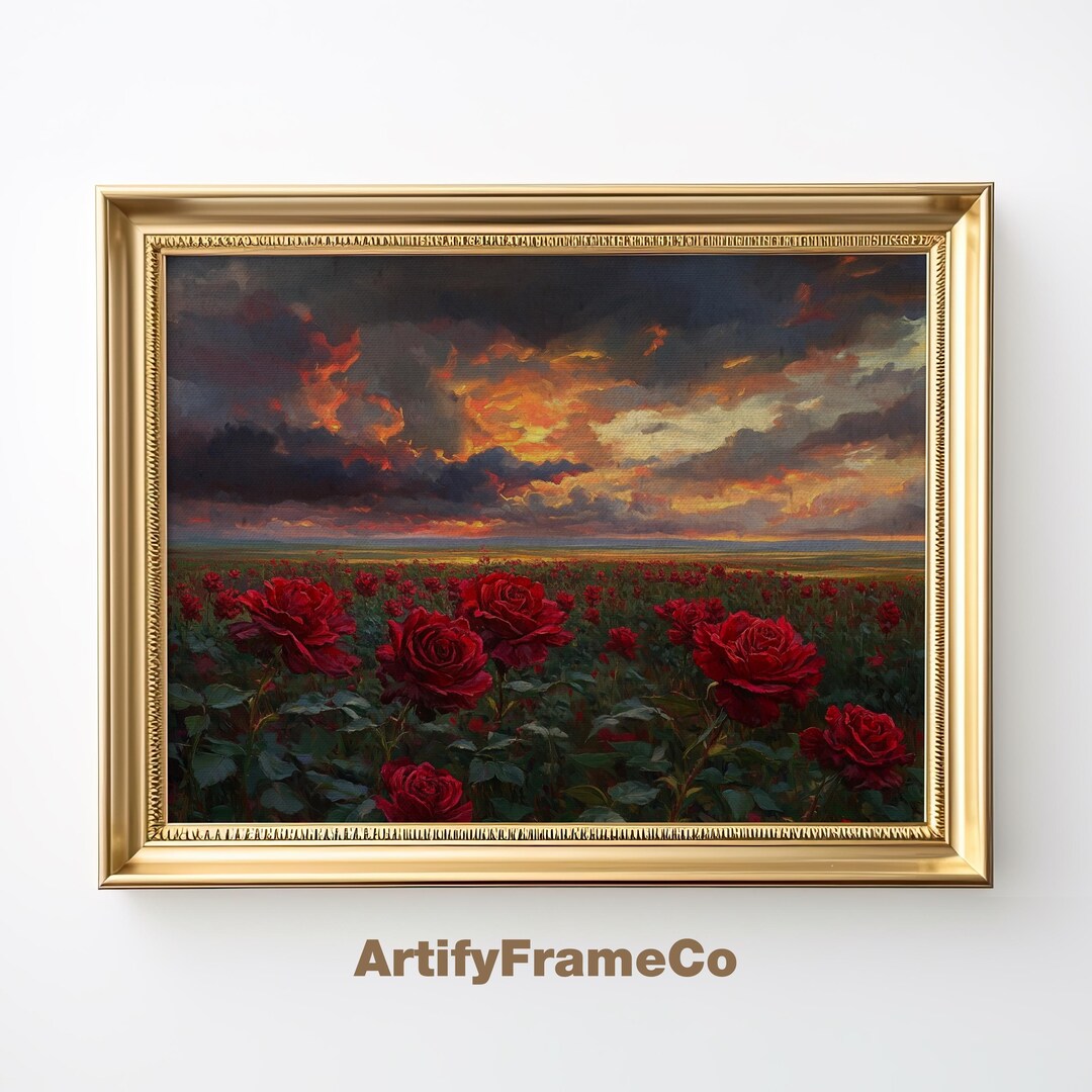 PRINTABLE Red Rose Landscape Wall Art, Floral Country Landscape ...