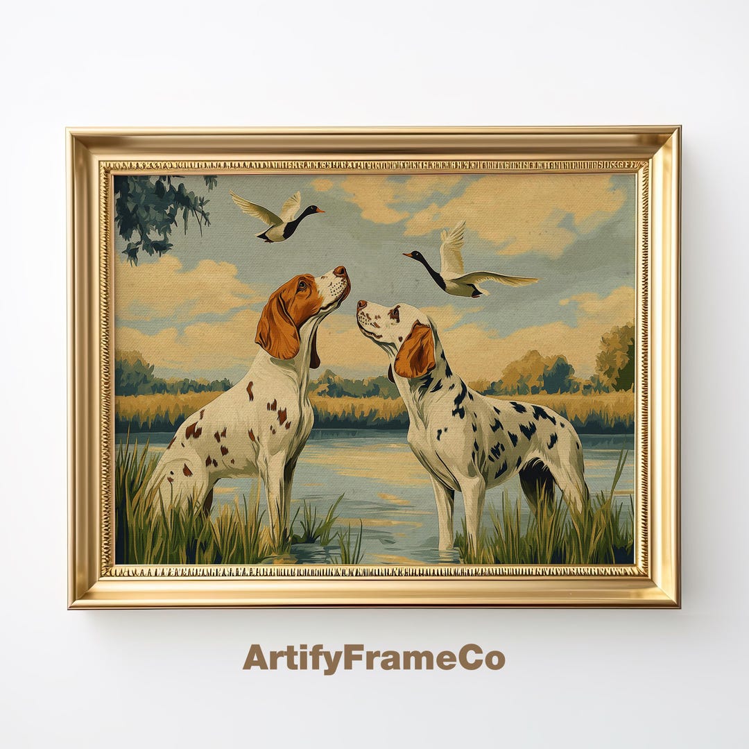 Printable Hunting Wall Art, Flying Ducks, Hunting Dogs Oil Painting Art ...