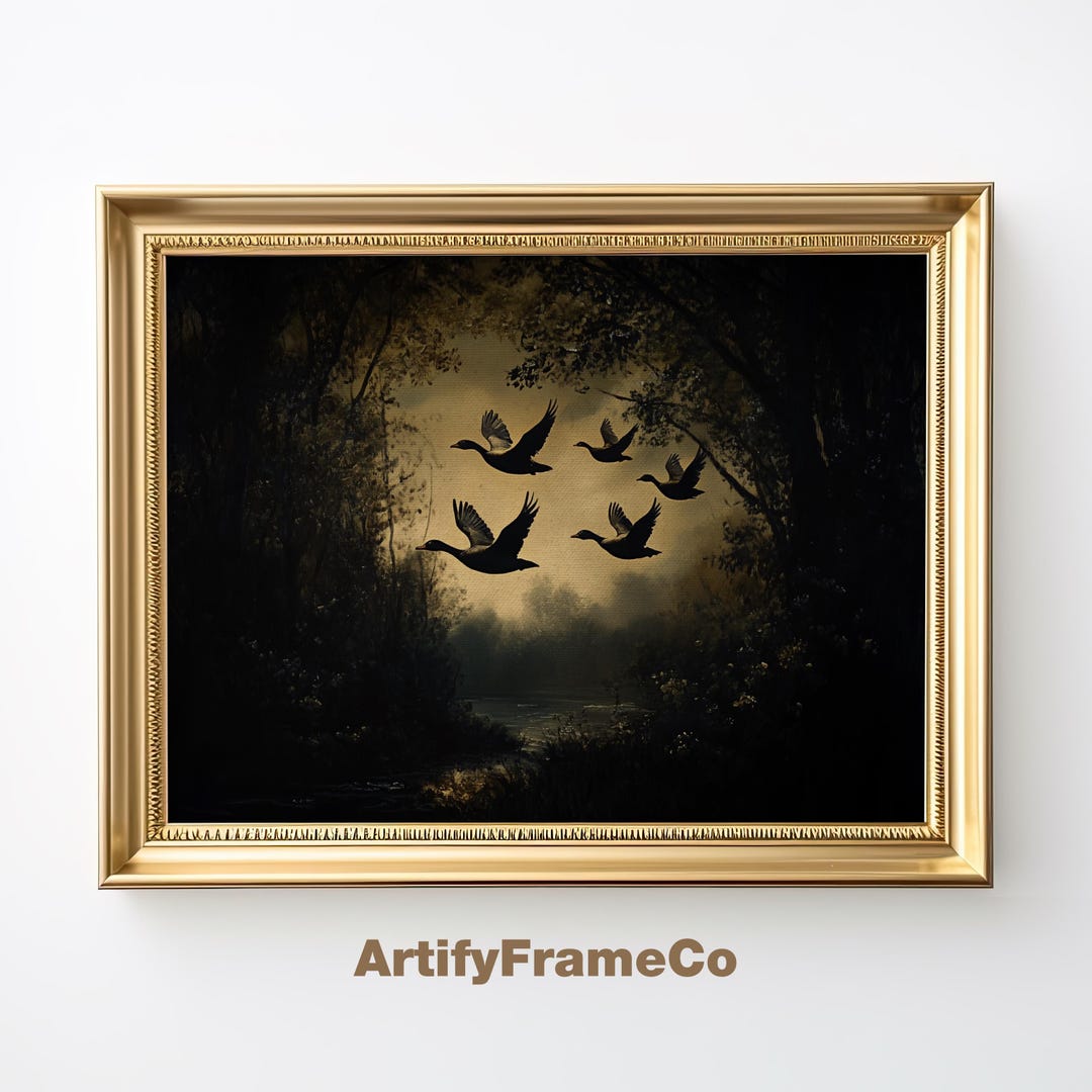 Printable Hunting Wall Art, Dark Forest Hunting Scene, Ducks at Night ...