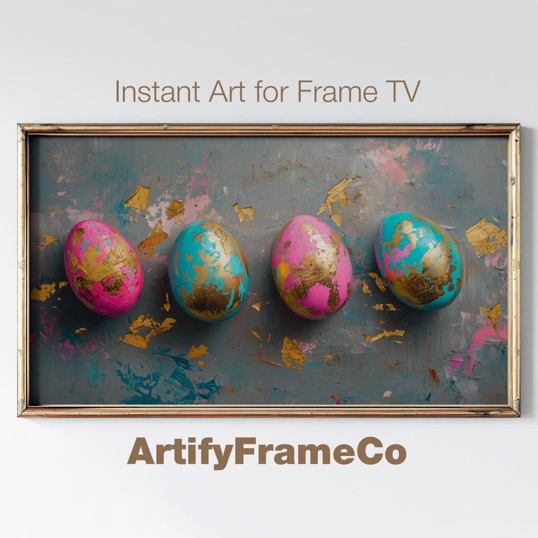 Easter Frame TV Art, Pink Gold Easter Eggs, Colorful Painting, Abstract ...