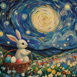 Printable Easter Wall Art, Van Gogh Easter Oil Painting, Easter Bunny ...