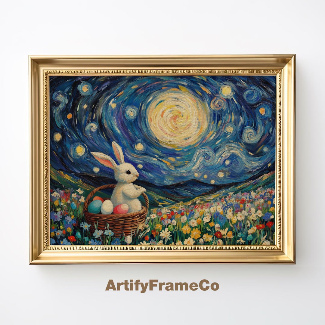 Printable Easter Wall Art, Van Gogh Easter Oil Painting, Easter Bunny ...