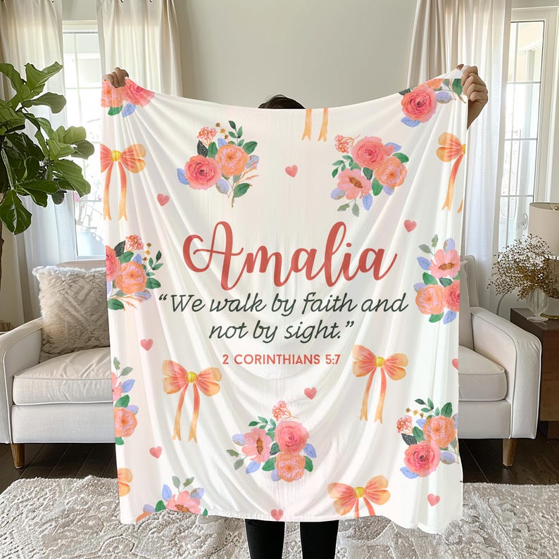 Personalized Floral Bow Christian Blanket Bible Verse Throw for Her ...
