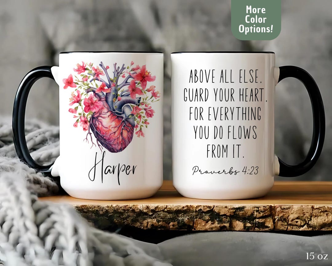 Personalized Christian Mug, Floral Heart Bible Verse Coffee Cup Gift ...