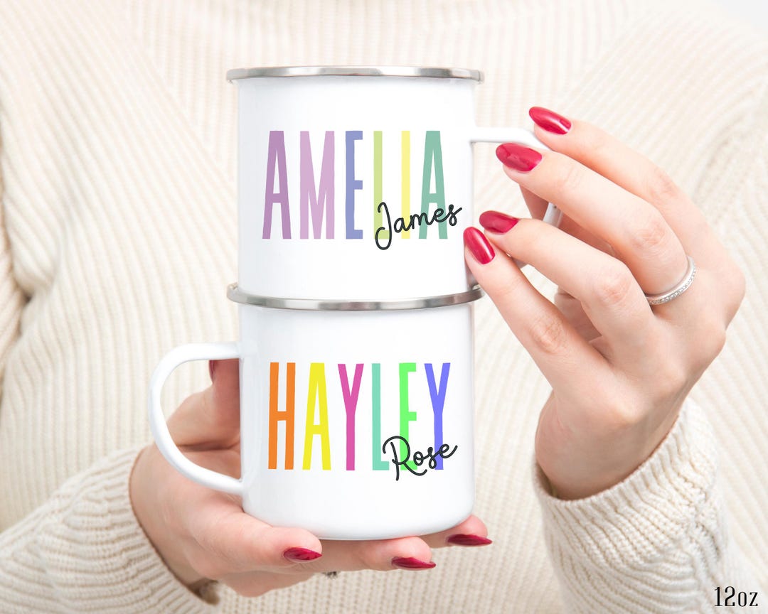 Personalized Name Mug, Custom Rainbow Enamel Camp Cup, Colorful Name ...