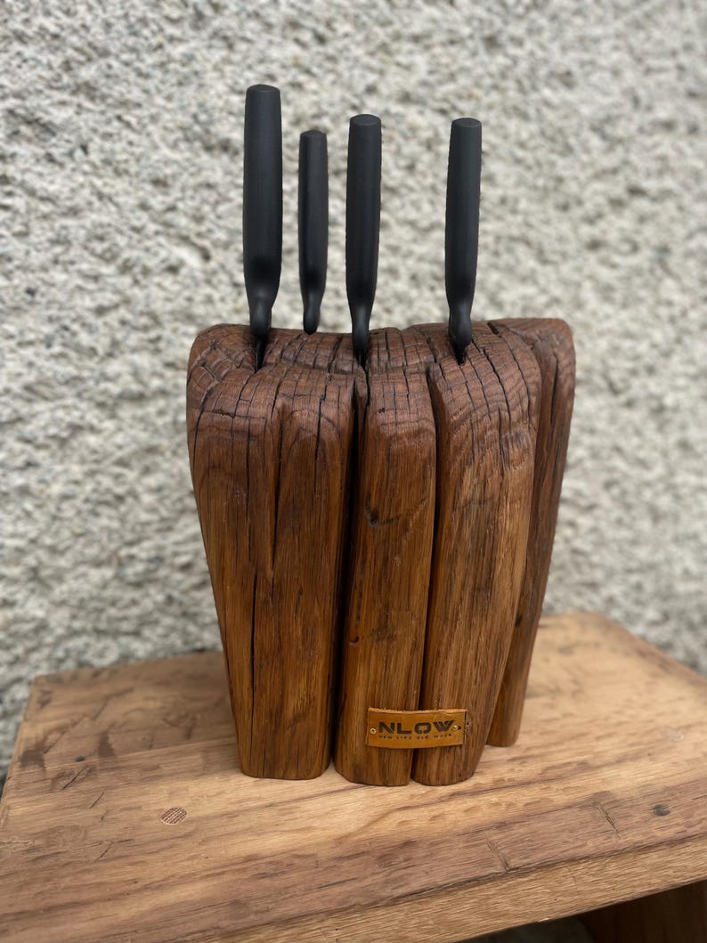 Rustic Kitchen Knife Block, Farmhouse Decor Wooden Knife Holder, Gift ...
