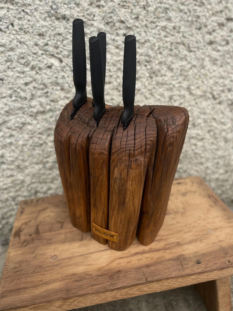 Rustic Kitchen Knife Block, Farmhouse Decor Wooden Knife Holder, Gift ...