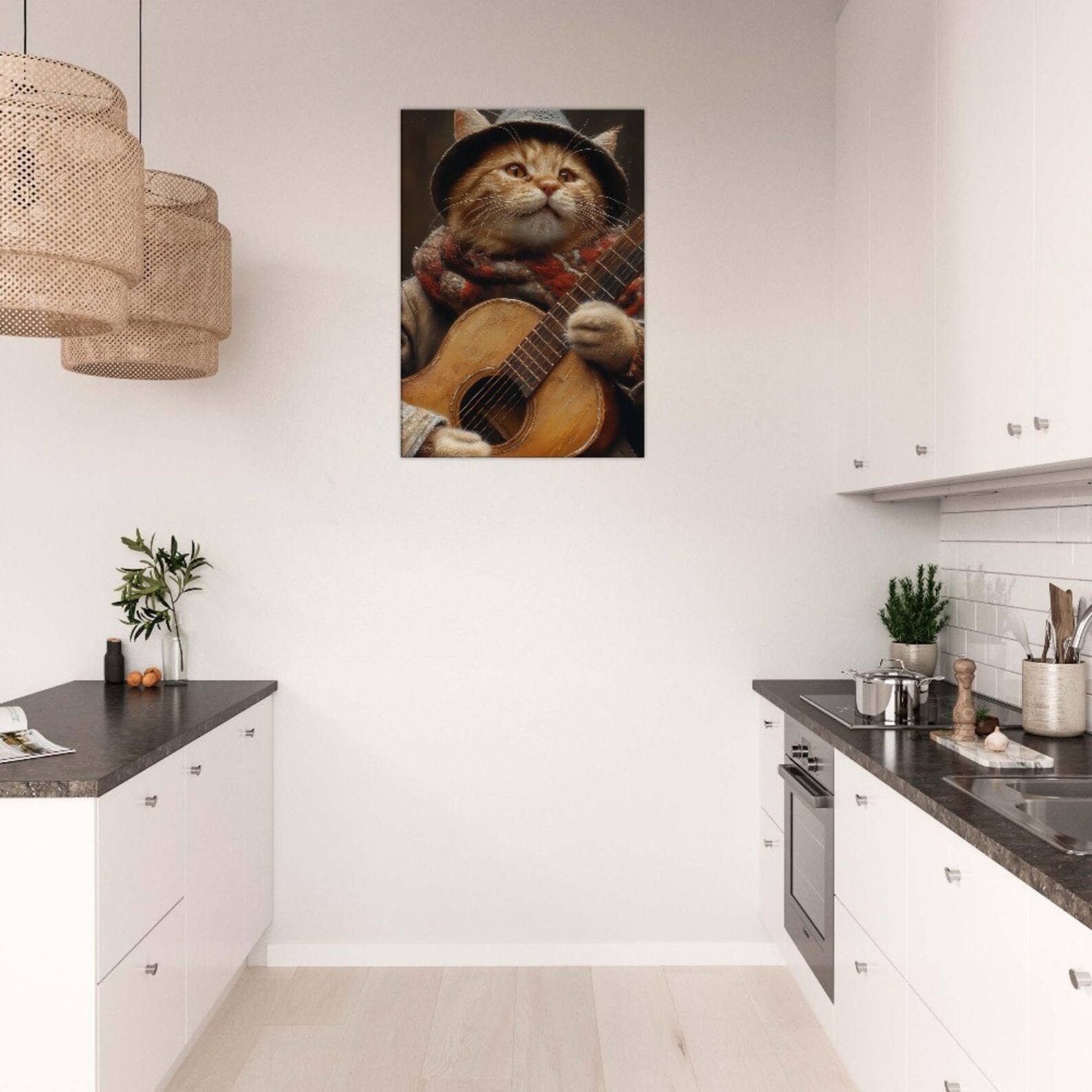 Cat Playing Guitar Wall Art - Musical Kitty Décor - Unique Cat Lover's ...