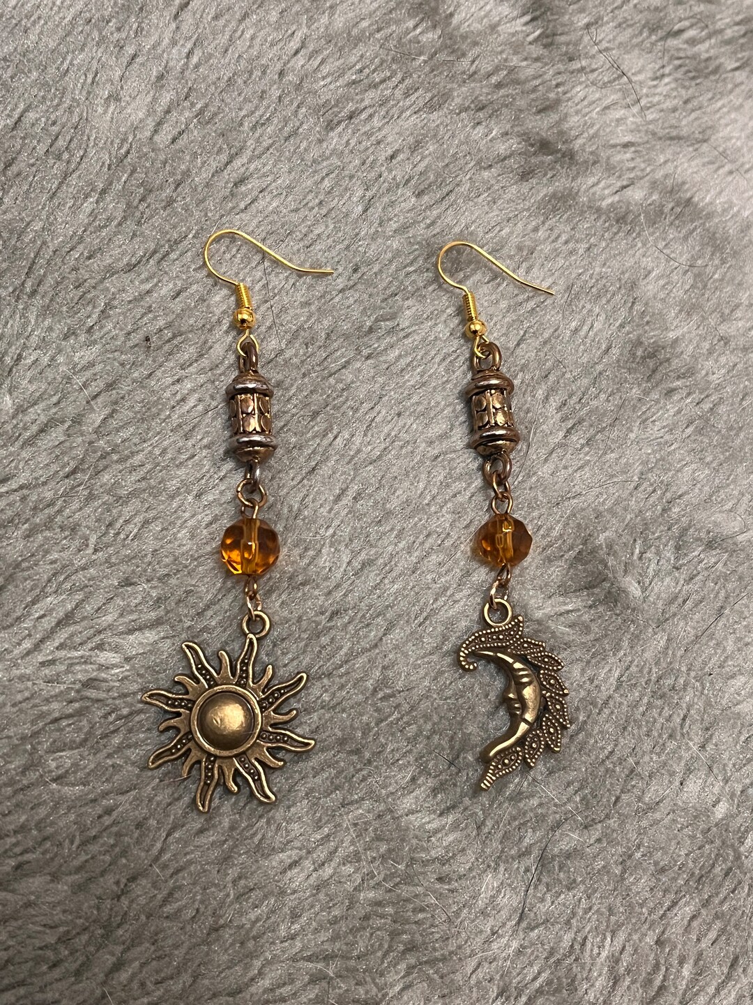 Bronze Dangle Sun and Moon Earrings - Etsy