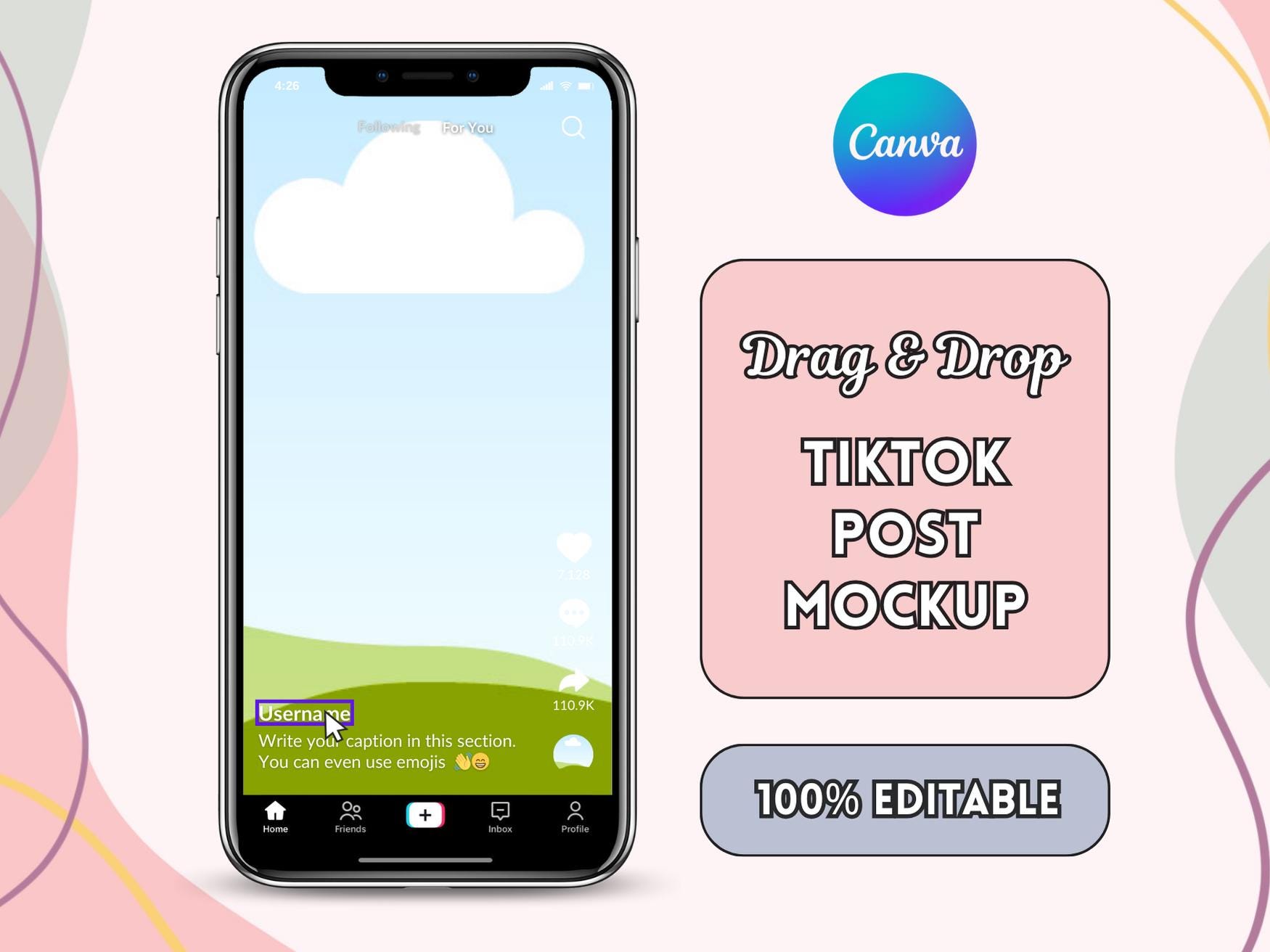 Tiktok Video Mockup Template | Canva Tiktok Post Mockup | Tiktok Post ...