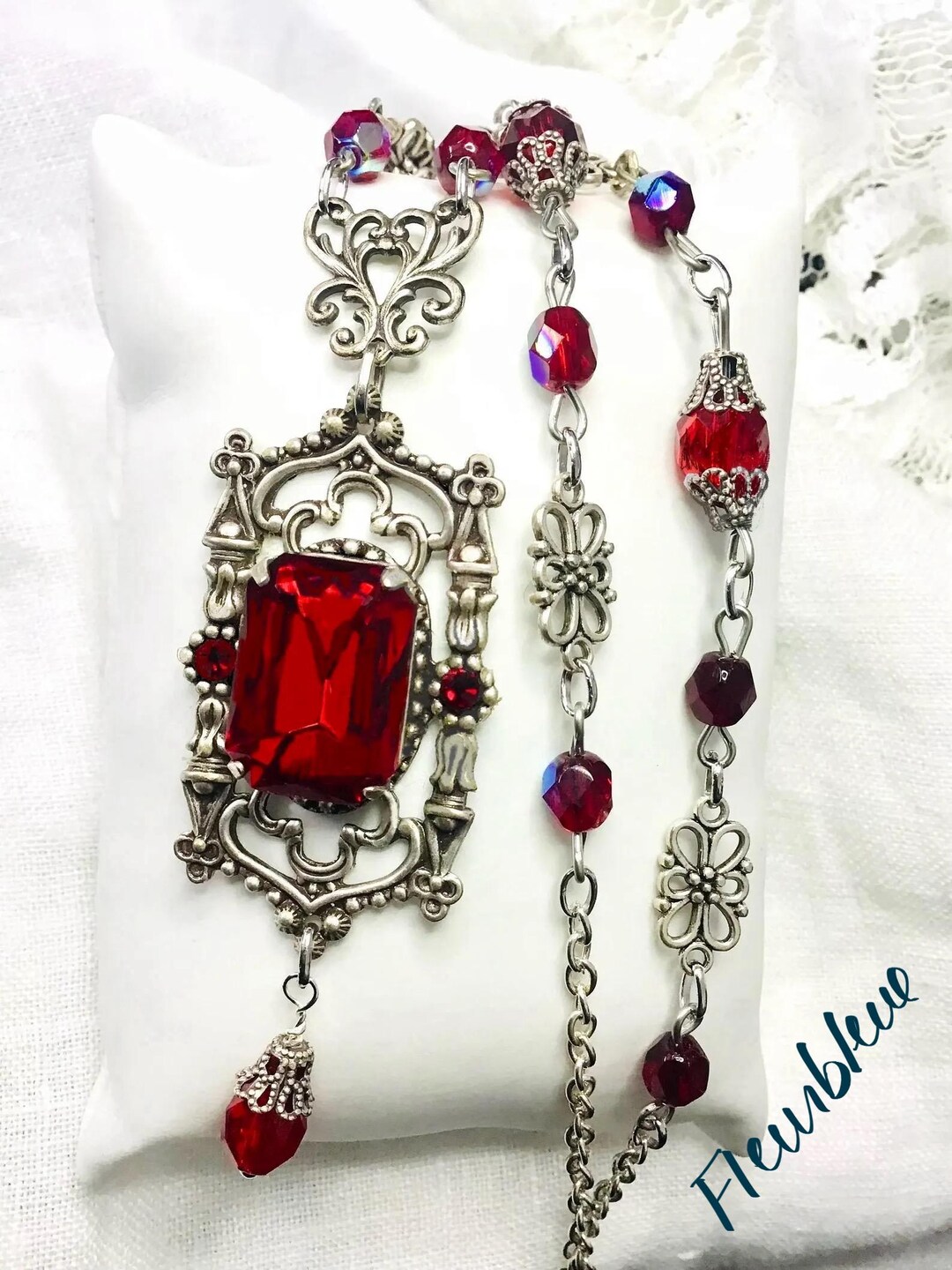 ANNA Siam Red Victorian Medieval Silver Necklace - Etsy