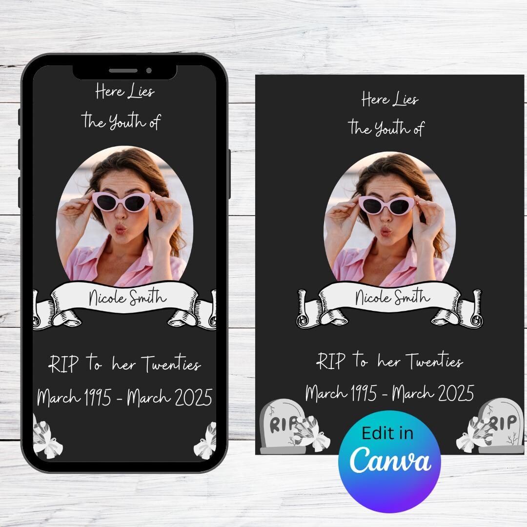 RIP 20s Sign- Here Lies the Youth Of- 30th Birthday Party Sign- RIP ...