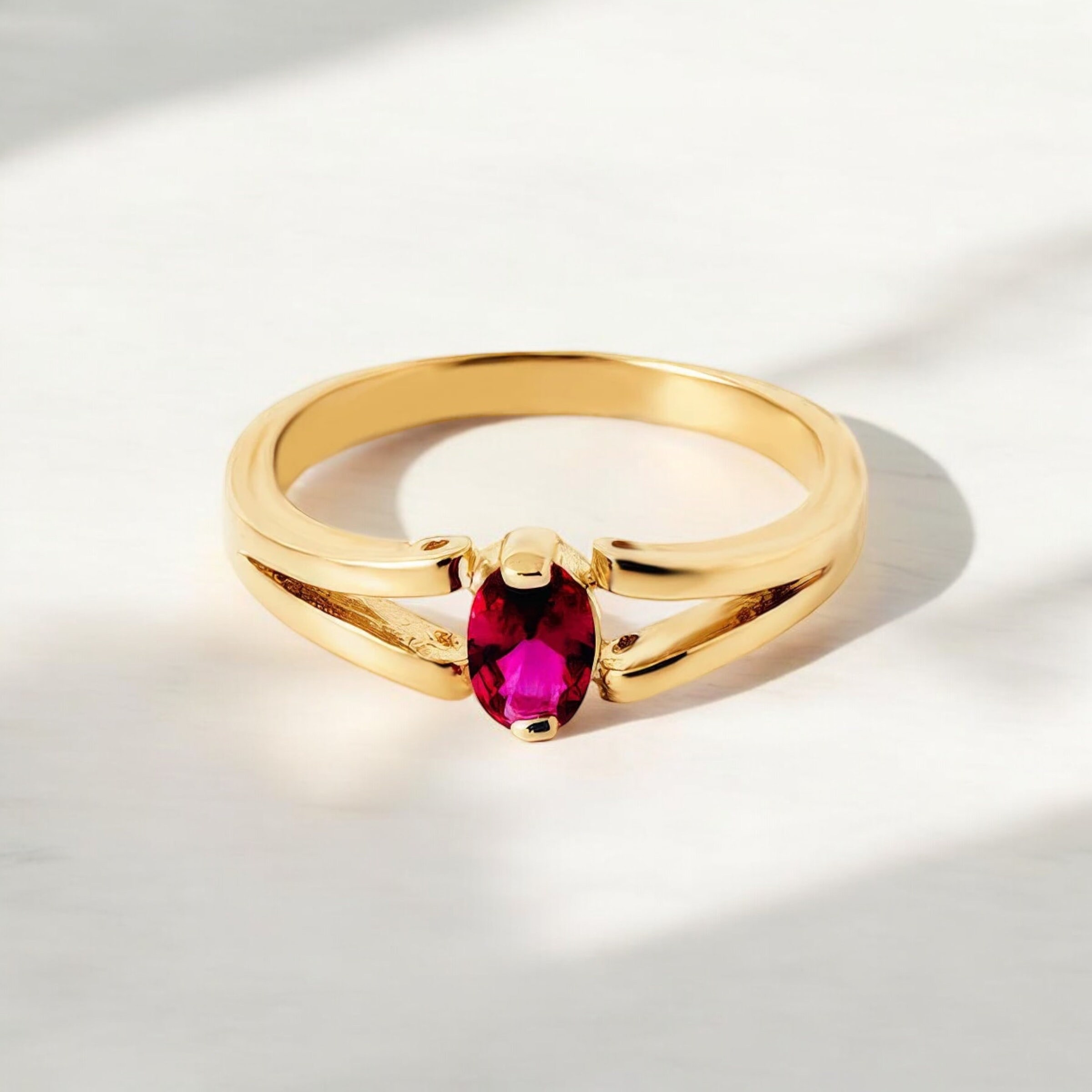 Oval Cut Ruby Ring 14K Solid Gold, July Birthstone Ring, 14K Real Gold ...