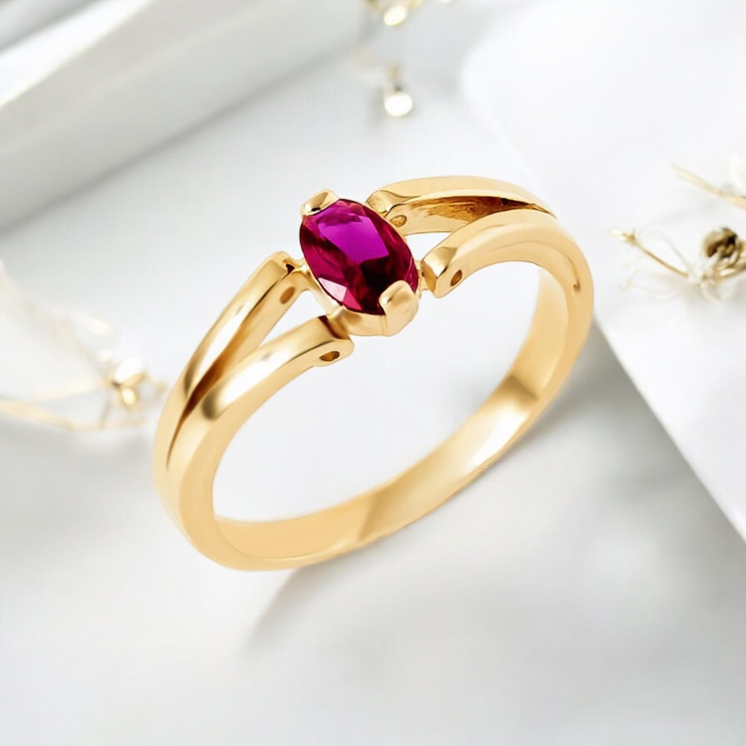 Oval Cut Ruby Ring 14K Solid Gold, July Birthstone Ring, 14K Real Gold ...