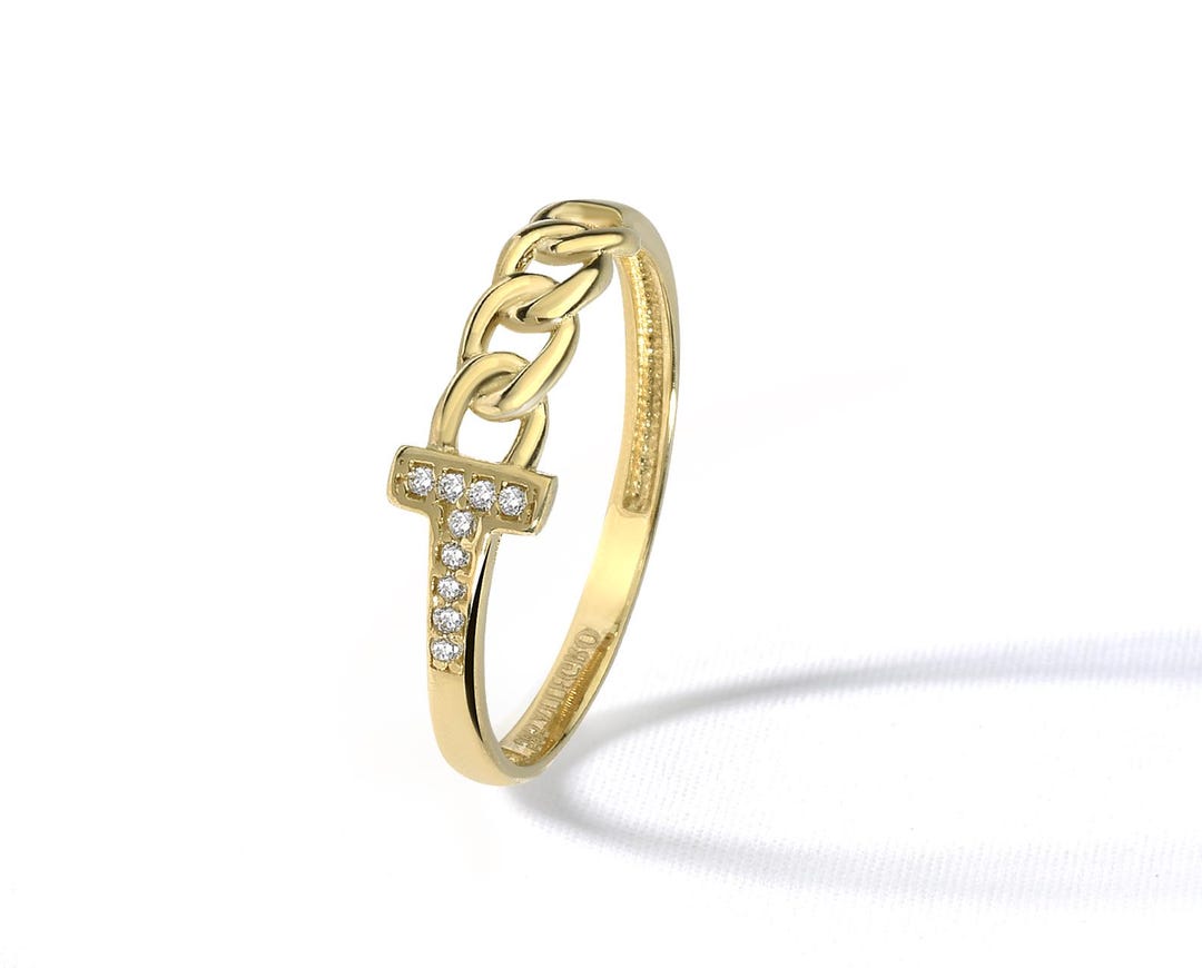 14K Solid Gold Diamond Sideways Cross Rings for Women, Tiny Cz Diamond Stacking Cross Ring ...