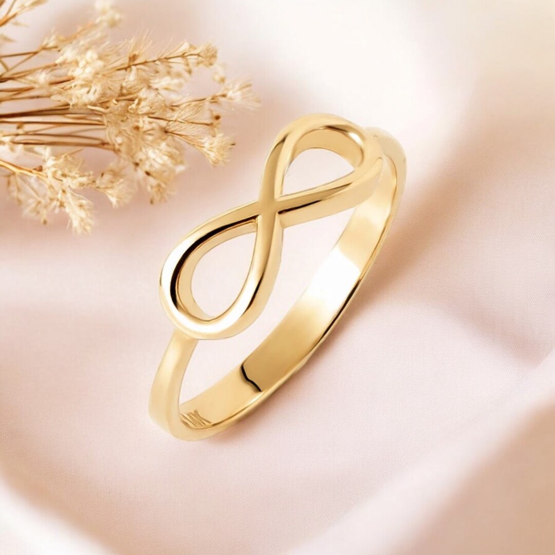 14k Solid Gold Infinity Eternity Ring, Dainty Stackable Love Band Gift ...