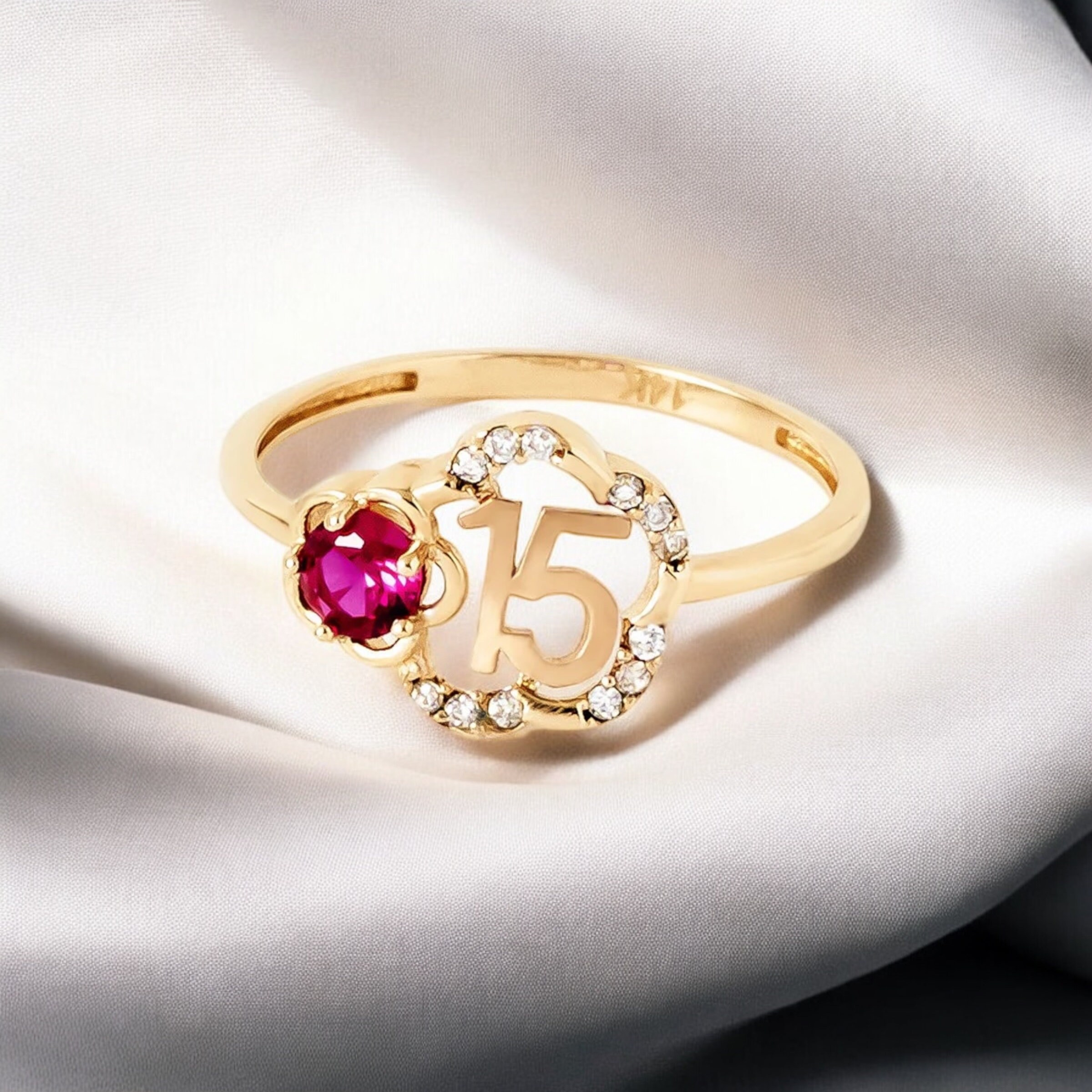 14k Solid Gold Quinceanera 15th Birthday Beautiful Crown Ruby Cz Ring ...
