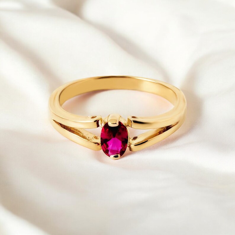 Oval Cut Ruby Ring 14K Solid Gold, July Birthstone Ring, 14K Real Gold ...