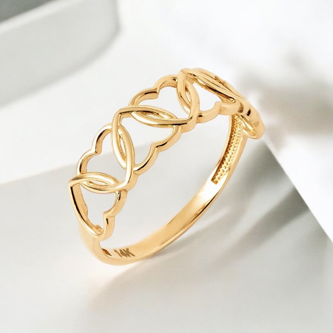 14k Solid Gold Interlocking Heart Rings, Stacking Gold Heart Knot Ring ...