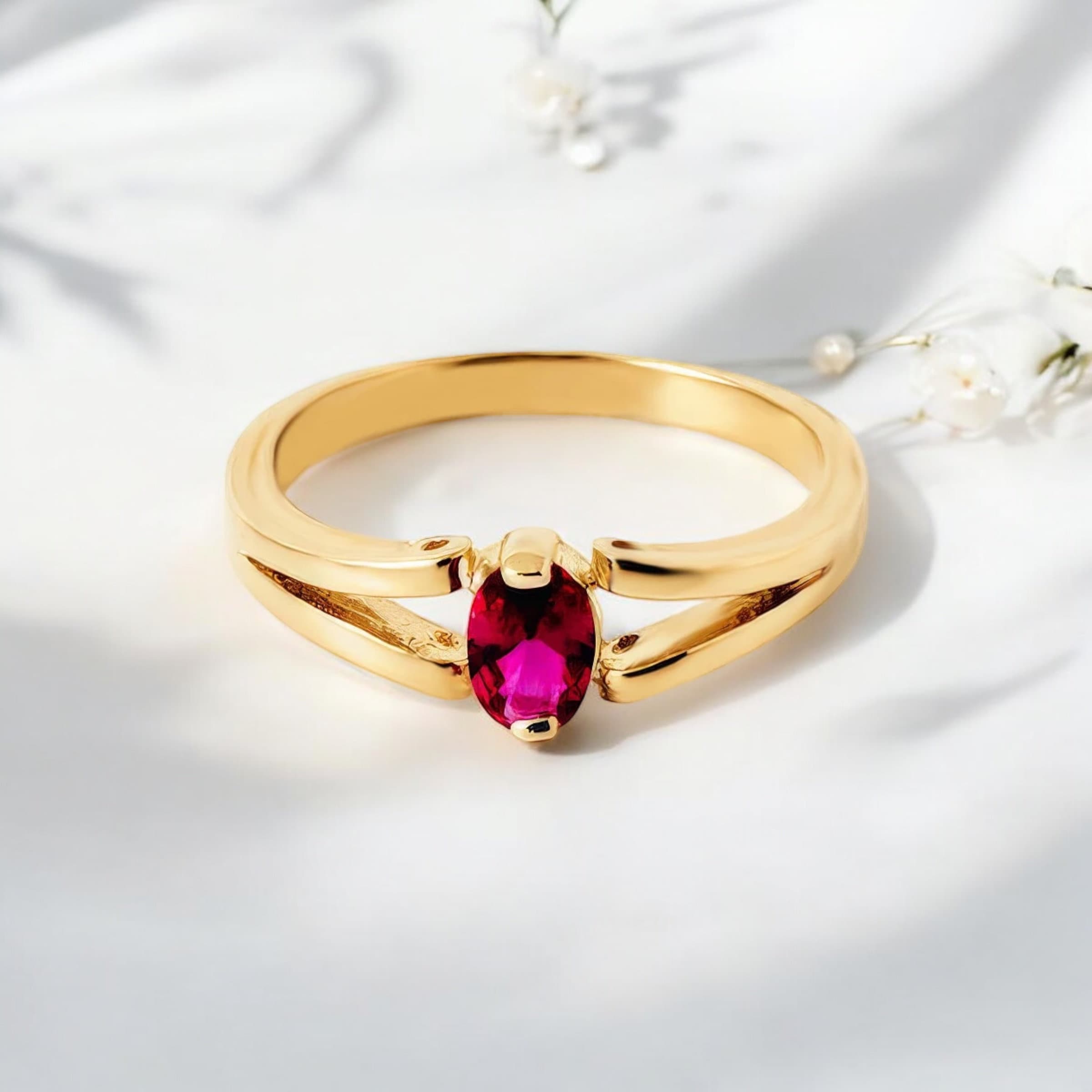 Oval Cut Ruby Ring 14K Solid Gold, July Birthstone Ring, 14K Real Gold ...