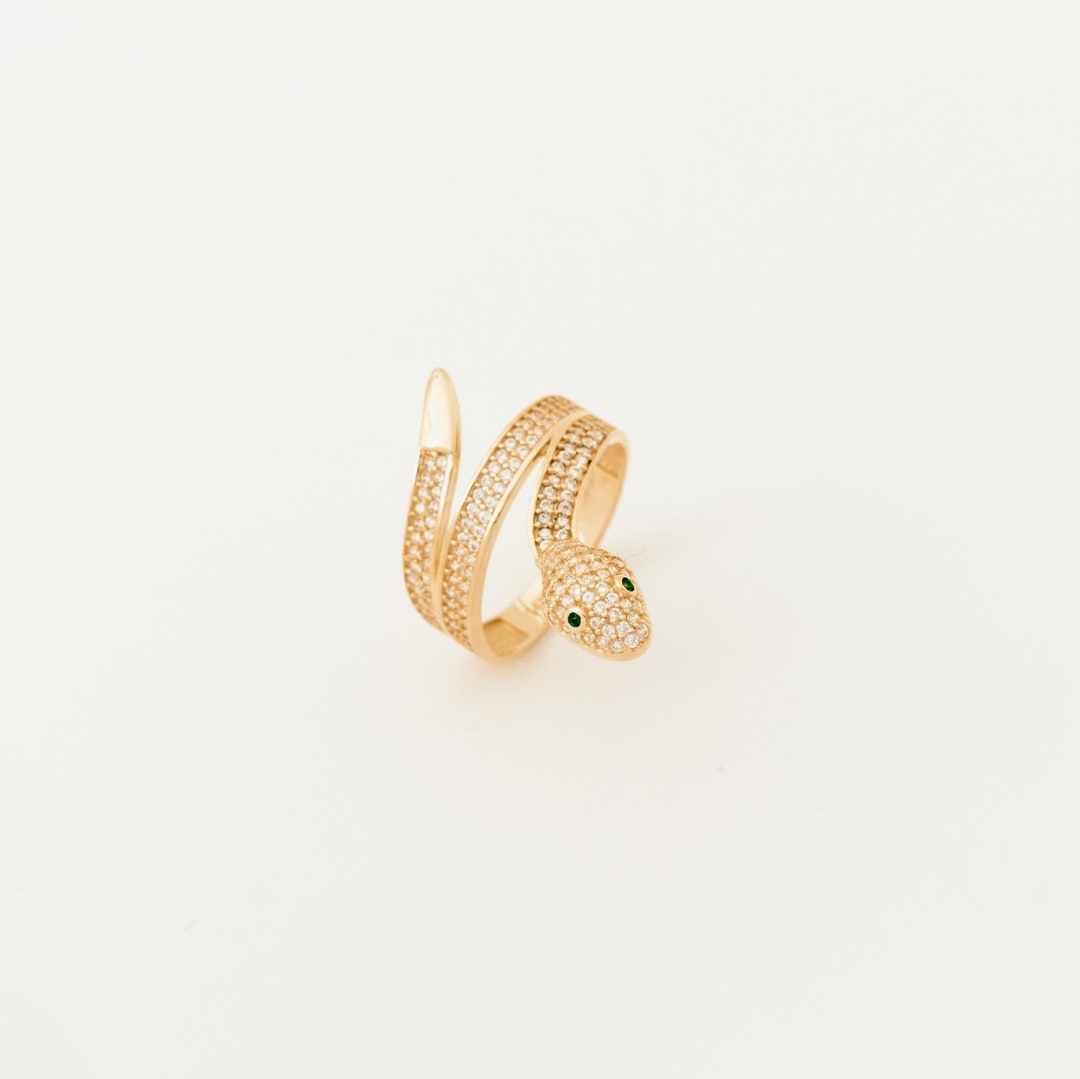 14K Gold Snake Ring, Dainty Diamond Snake Ring, Gold Animal Lover Ring ...