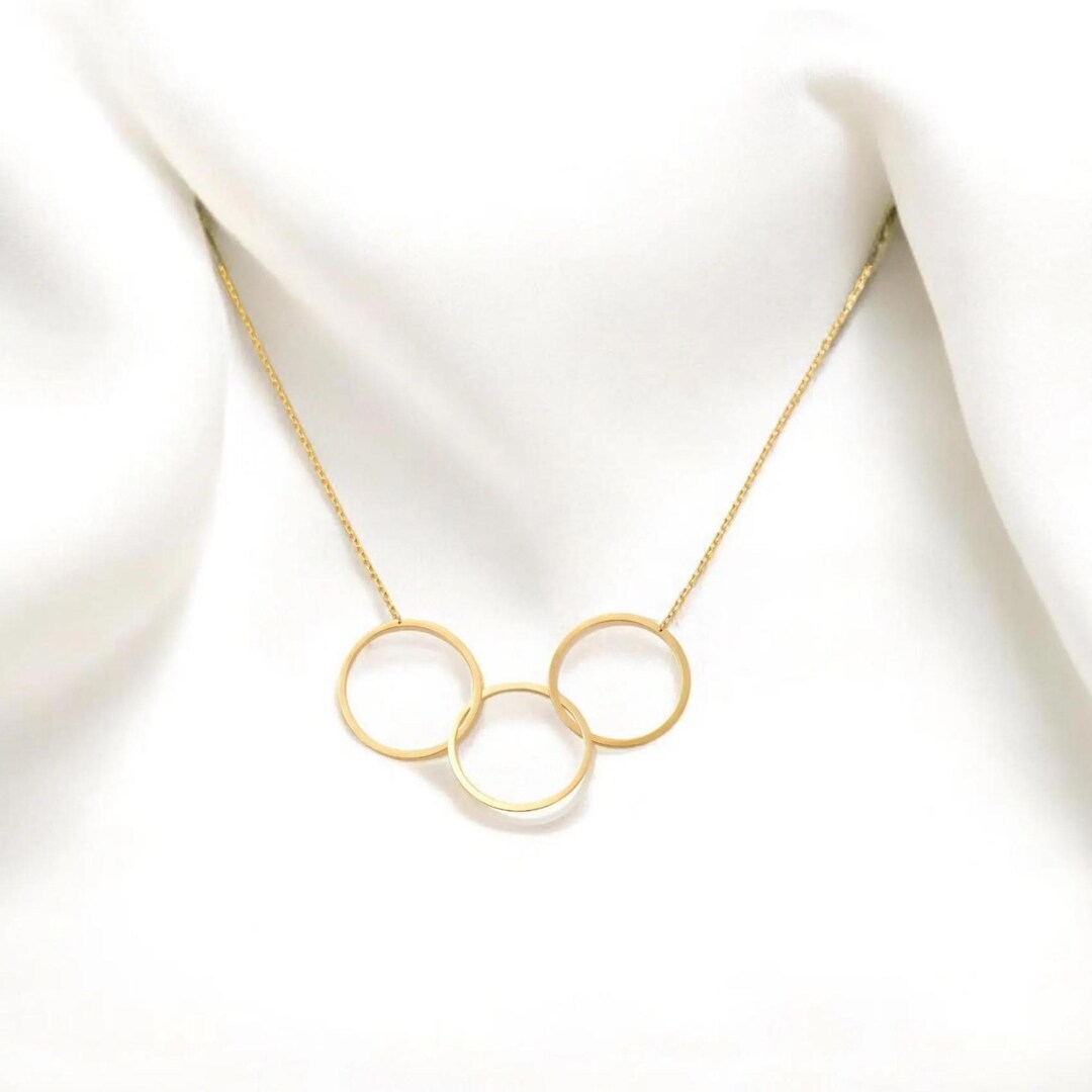 Solid Gold Eternity Linked Ring Necklace, Interlocking Pendant, 14K ...