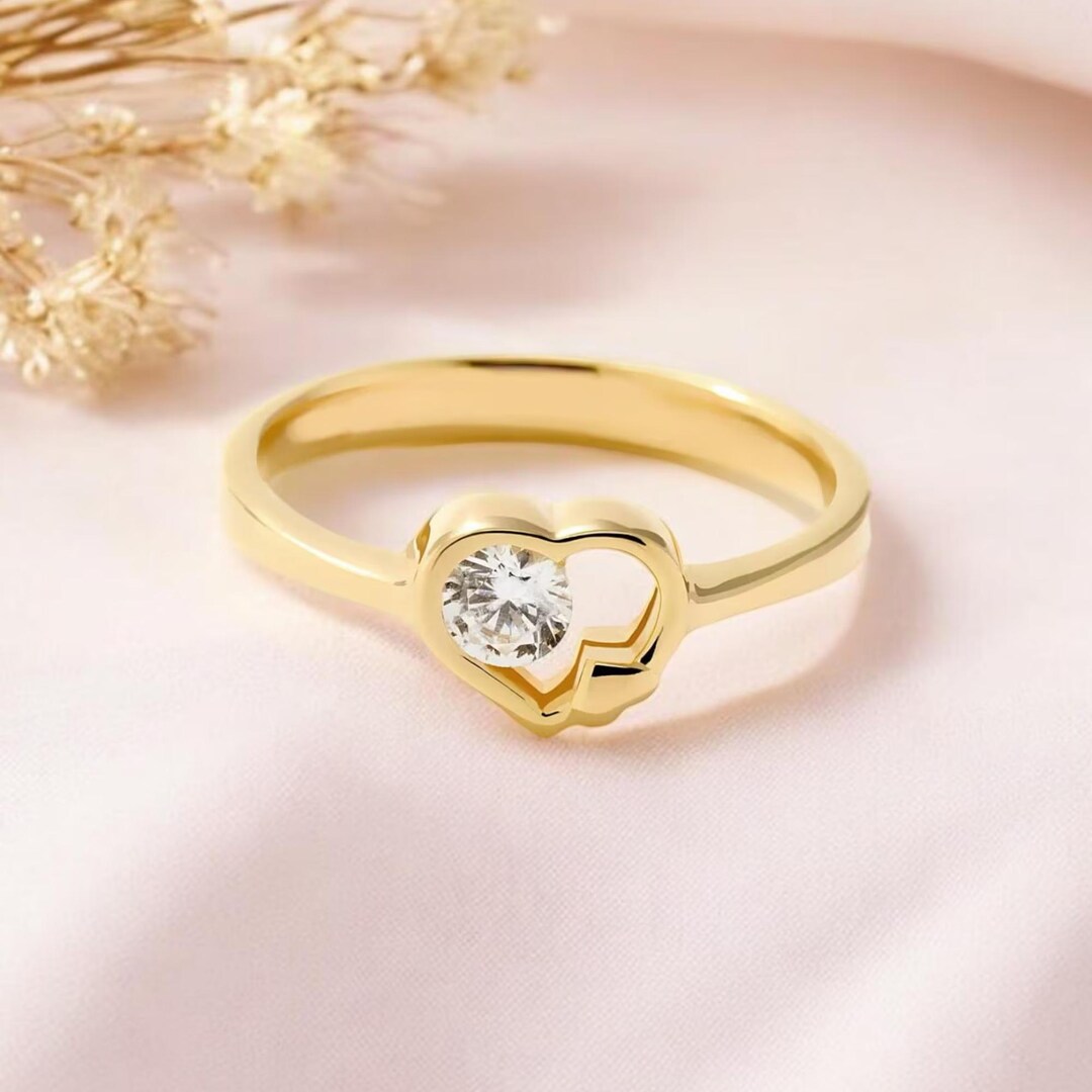 Solid Gold Tiny Heart Cut Solitaire Diamond Promise Engagement Rings, 14k Purity Ring for Women ...