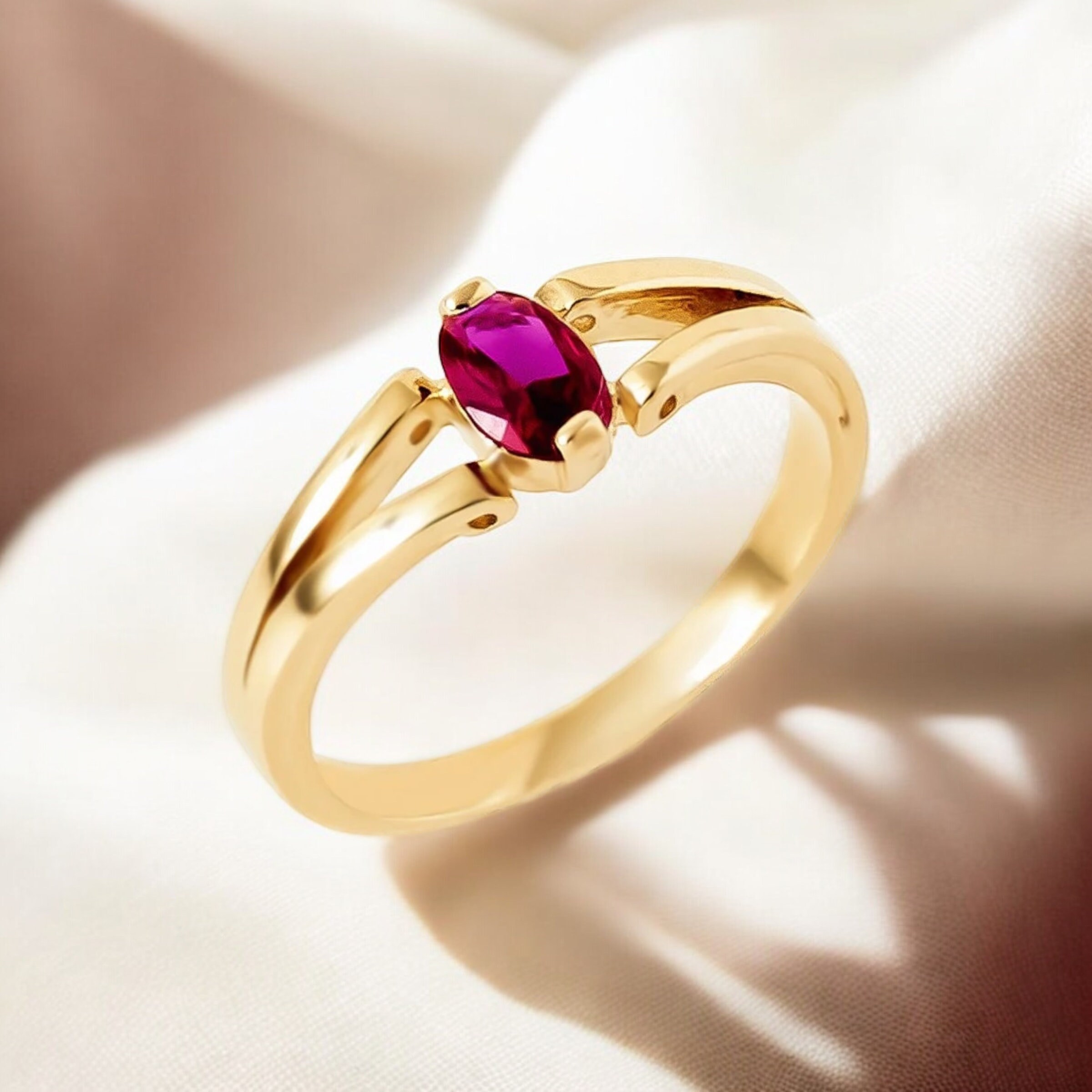 Oval Cut Ruby Ring 14K Solid Gold, July Birthstone Ring, 14K Real Gold ...