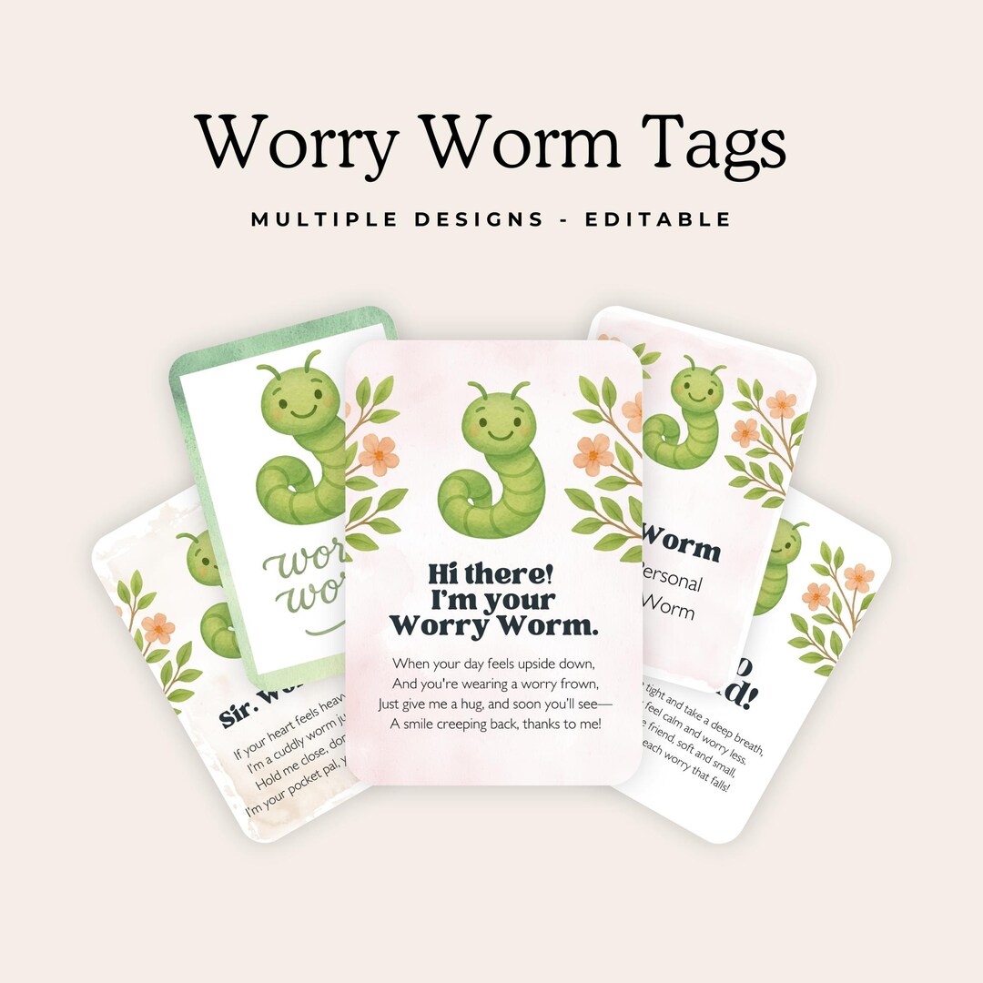 Editable Worry Worm Tags, Printable Worry Worm Cards, Mental Health ...